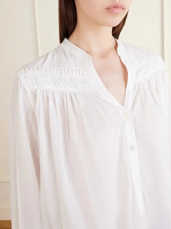NILI LOTAN Clarys Embroidered Cotton-voile Blouse - Neutrals