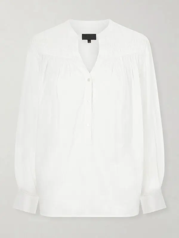 NILI LOTAN Clarys Embroidered Cotton-voile Blouse - Neutrals