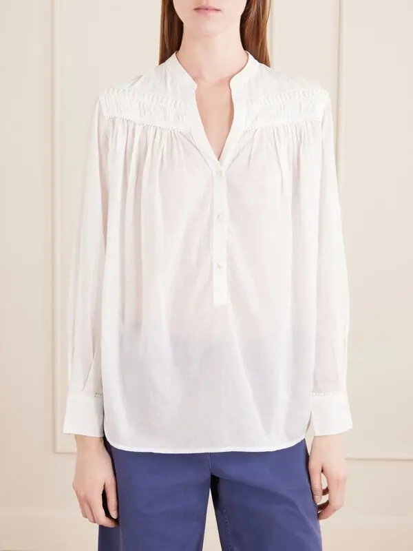 NILI LOTAN Clarys Embroidered Cotton-voile Blouse - Neutrals