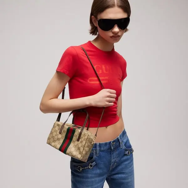 Gucci Mini Boston Bag With Web Gg Canvas