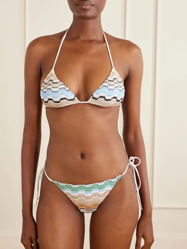 Missoni Striped Metallic Crochet-knit Triangle Bikini - Multi