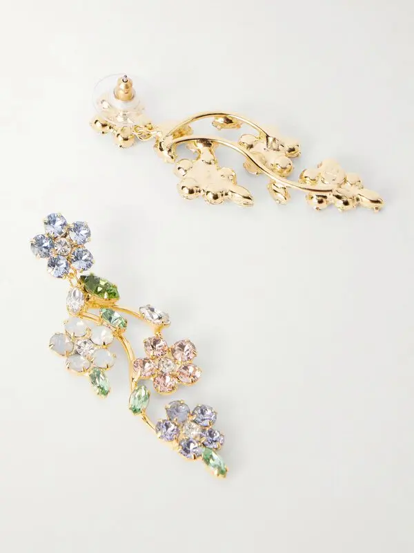 JENNIFER BEHR Adeline Gold-tone Crystal Floral Drop Earrings