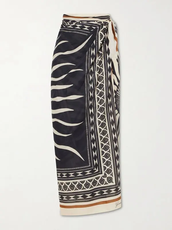 Johanna Ortiz Golden Horizon Printed Cotton Pareo - Black