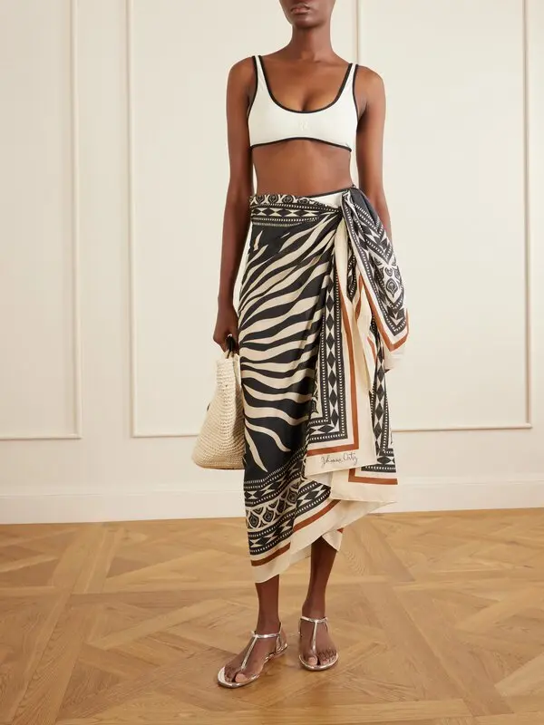 Johanna Ortiz Golden Horizon Printed Cotton Pareo - Black