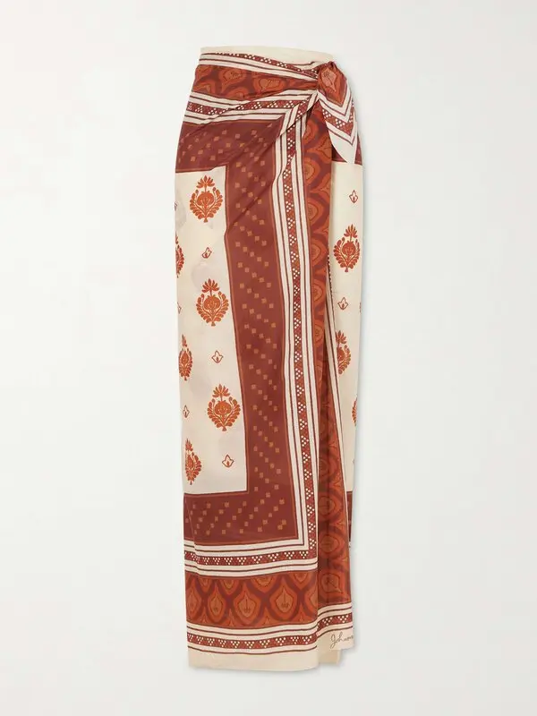 Johanna Ortiz Red Spirit Of The Rider Printed Cotton Pareo - Brown