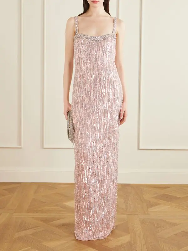 Jenny Packham Fleur Crystal-embellished Sequined Gown - Pink