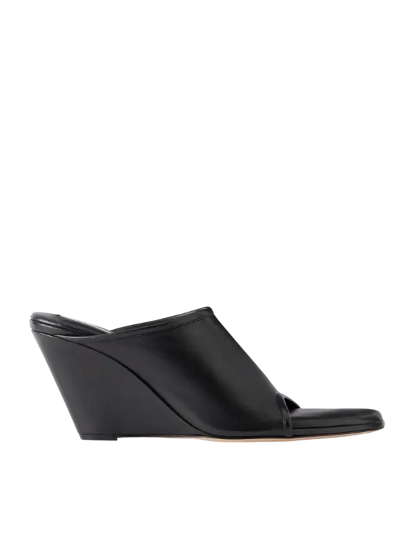 CHRISTEN 75 Stretch Leather Wedge Mules - Black
