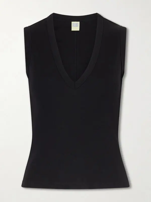 FLORE FLORE Dewi Organic Cotton-jersey V-neck Tank - Black