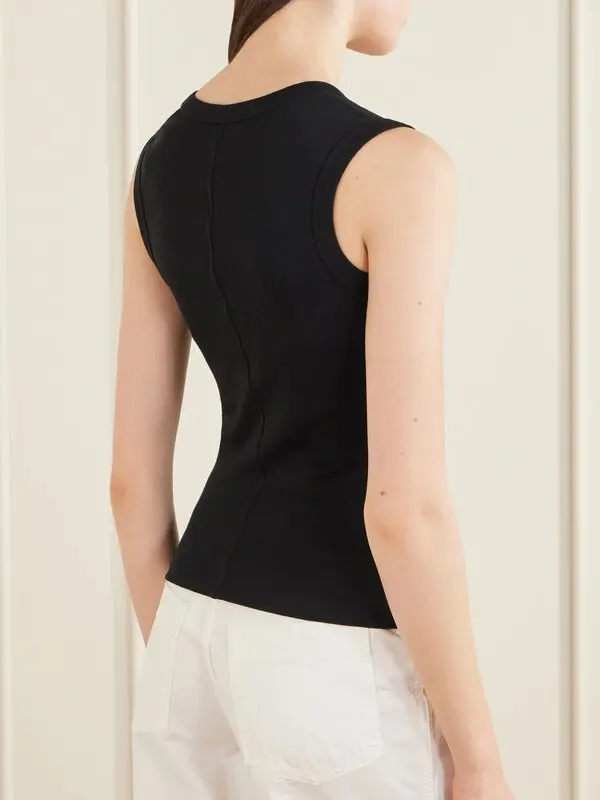 FLORE FLORE Dewi Organic Cotton-jersey V-neck Tank - Black