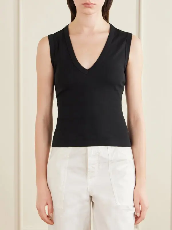 FLORE FLORE Dewi Organic Cotton-jersey V-neck Tank - Black