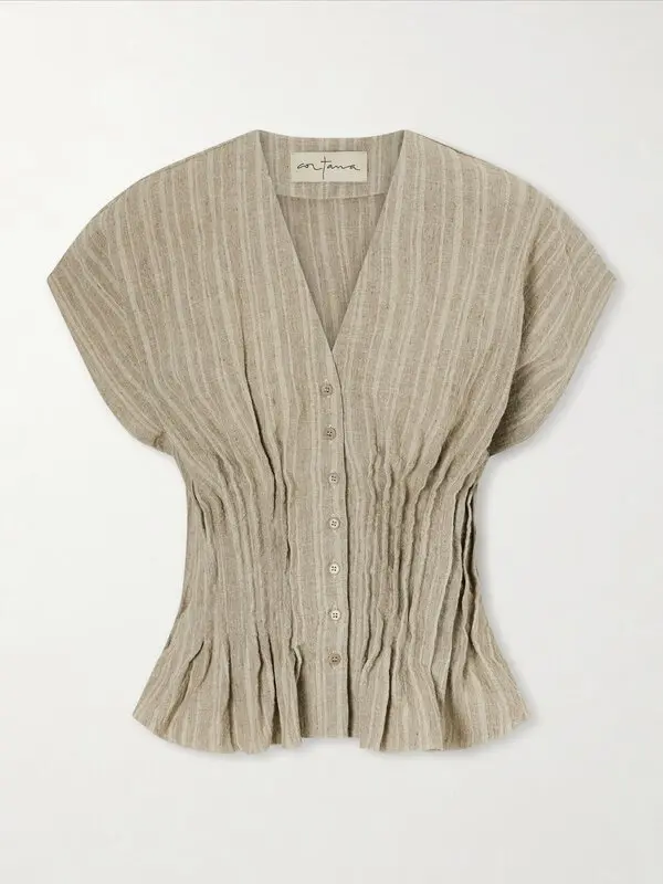 CORTANA Camila Gathered Linen Shirt