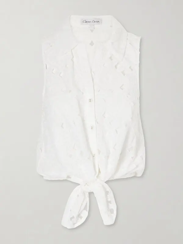 Cara Cara Highland Knotted Embroidered Cotton Blouse - White