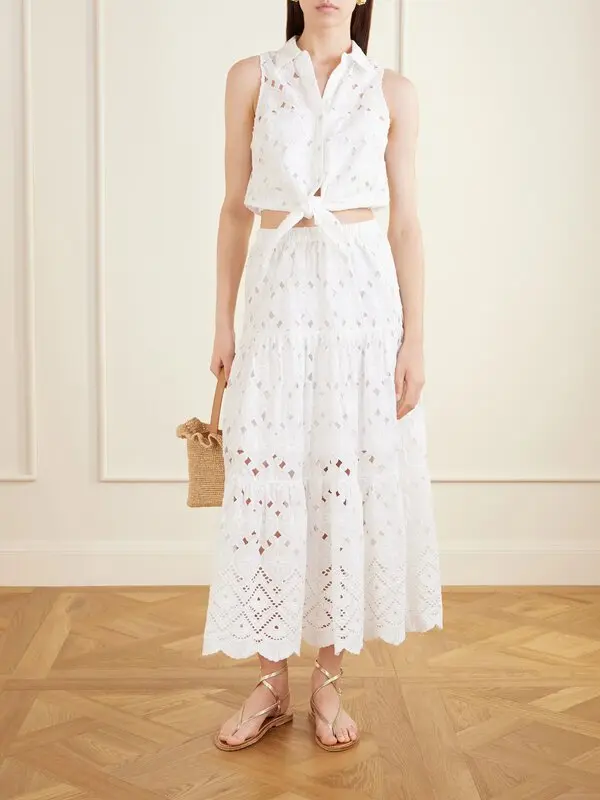Cara Cara Highland Knotted Embroidered Cotton Blouse - White