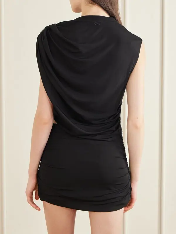 Cult Gaia Celene Cropped Ruched Crepe Top - Black