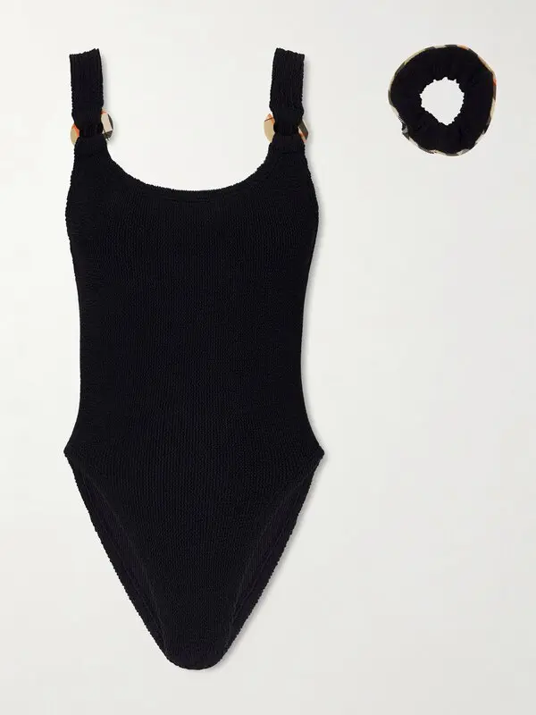 Burberry Hunza G Domino Crinkle Swimsuit With Embellished Rings - Black