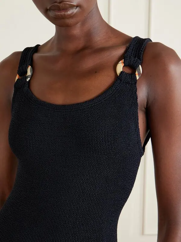 Burberry Hunza G Domino Crinkle Swimsuit With Embellished Rings - Black