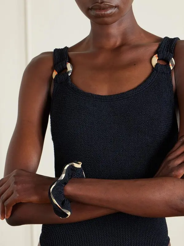 Burberry Hunza G Domino Crinkle Swimsuit With Embellished Rings - Black