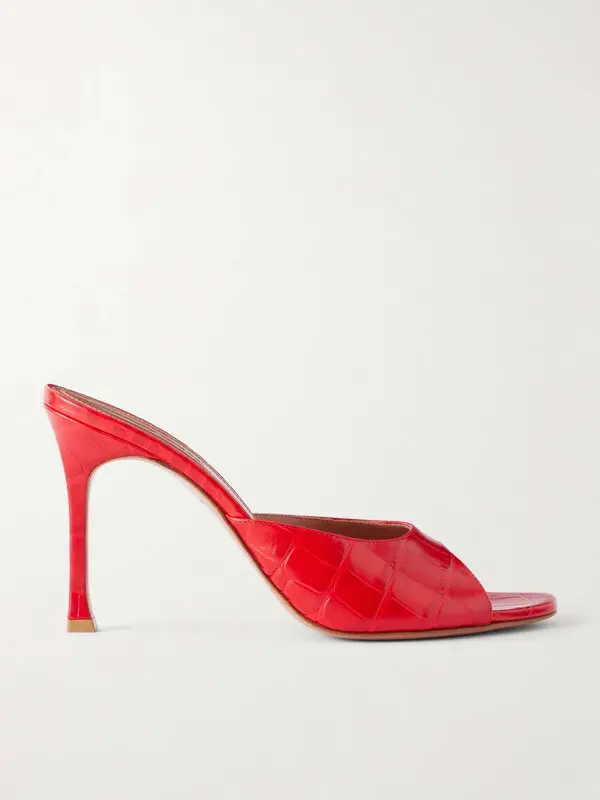 Amina Muaddi Alexa 95 Croc-effect Leather Mules - Red