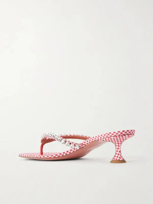 Amina Muaddi Gigi 45 Checked Crystal-embellished Leather Thong Sandals - Multi