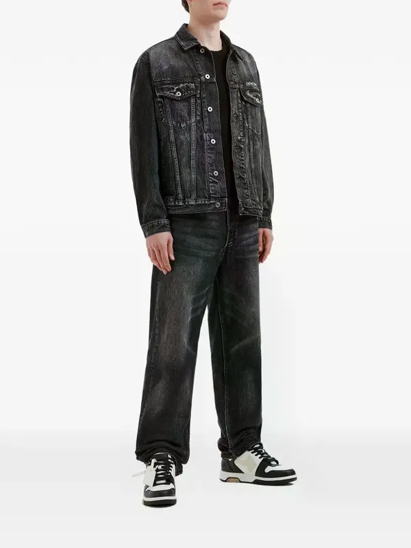 Off-White Arrows-print Washed Denim Jacket - Black