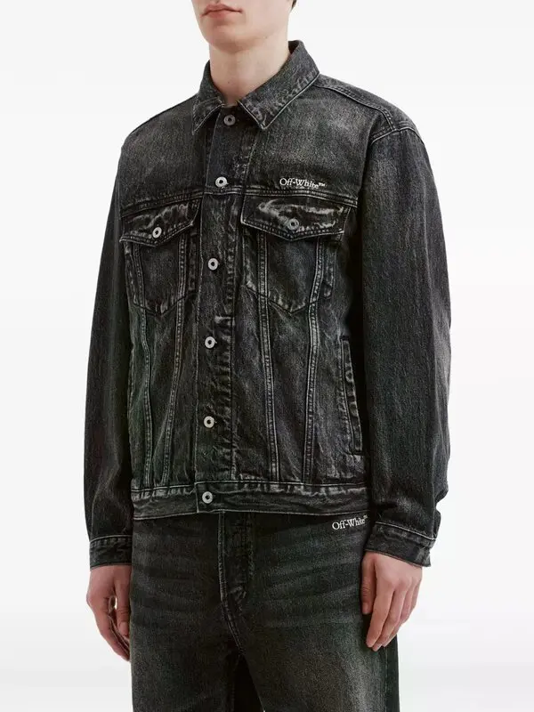 Off-White Arrows-print Washed Denim Jacket - Black