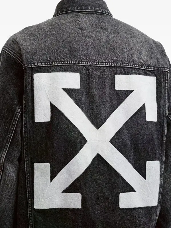 Off-White Arrows-print Washed Denim Jacket - Black
