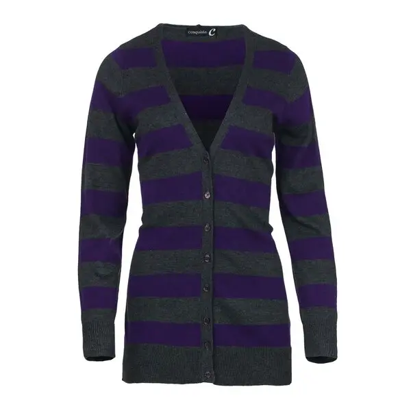 CONQUISTA Striped Wool Blend V-neck Cardigan