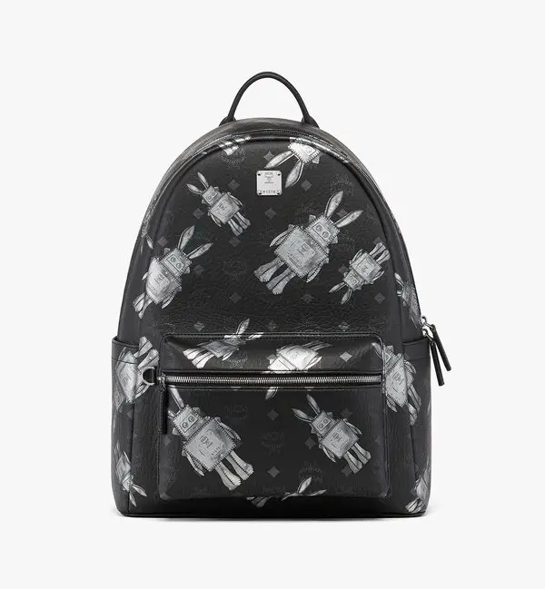 Mcm Stark Backpack In Visetos Monogram With Rabot Graphic - Black