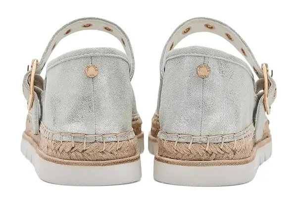 J/SLIDES NYC Metallic Leather Espadrille With Buckle Strap - Gray