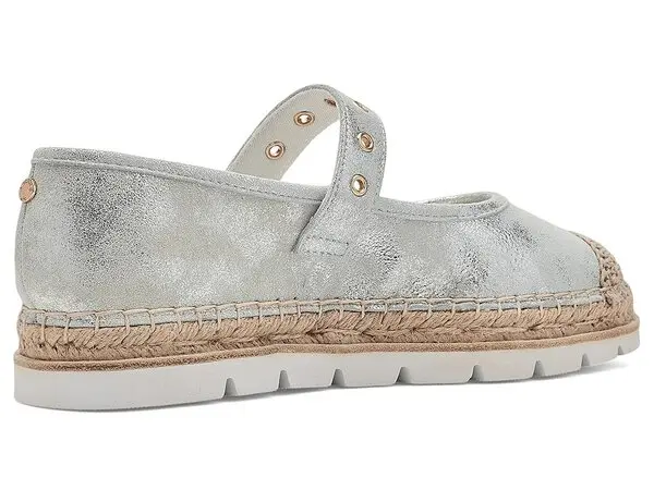 J/SLIDES NYC Metallic Leather Espadrille With Buckle Strap - Gray