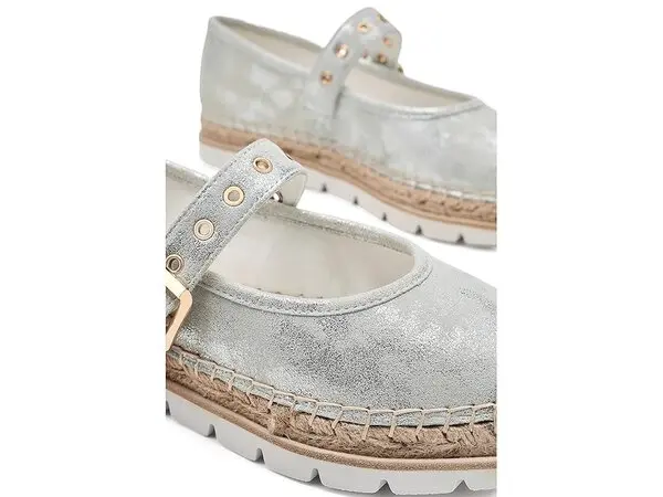 J/SLIDES NYC Metallic Leather Espadrille With Buckle Strap - Gray