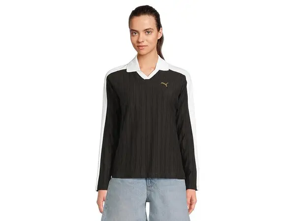 PUMA T7 Relaxed Long Sleeve Polo - Black
