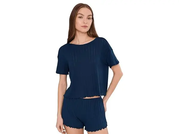 Eberjey Pointelle Short Sleeve Tee Pajama - Navy