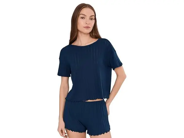 Eberjey Pointelle Short Sleeve T-shirts Pajama - Navy