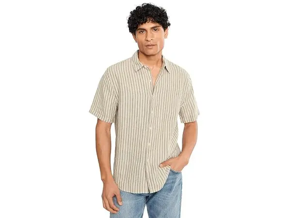 Vince Ballston Stripe Short Sleeve Hemp Shirt Clothing Parchment/coastal Stripe