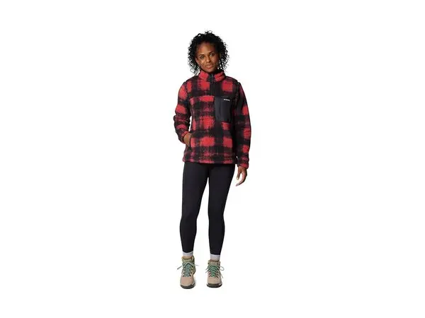 Columbia West Bend 1/4 Zip Ii Fleece Jacket With Checked Print And Kangaroo Pocket