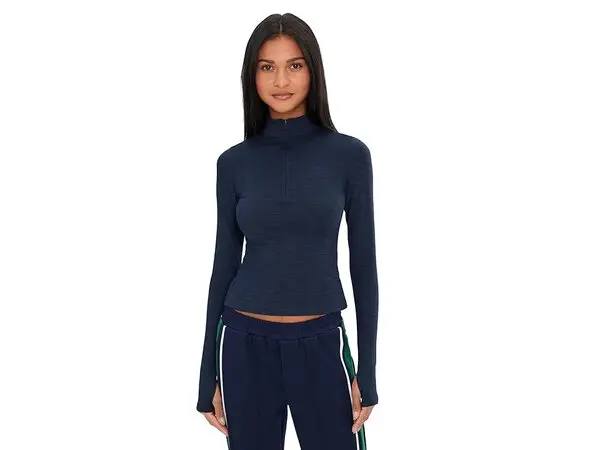 Splits59 Stevie Active Rib Half Zip Waist Length Top - Navy