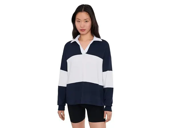 Splits59 Rugby Sweatshirt With Sporty Stripes And Collared Neckline - Navy