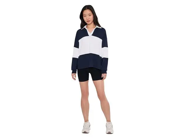 Splits59 Rugby Sweatshirt With Sporty Stripes And Collared Neckline - Navy