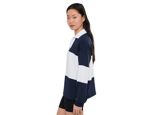 Splits59 Rugby Sweatshirt With Sporty Stripes And Collared Neckline - Navy