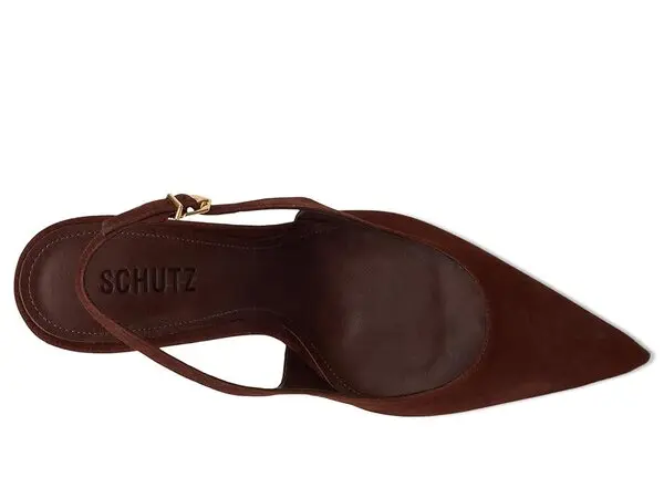 Schutz Alicia Suede Pointed Toe Stiletto Slingback Pumps - Brown