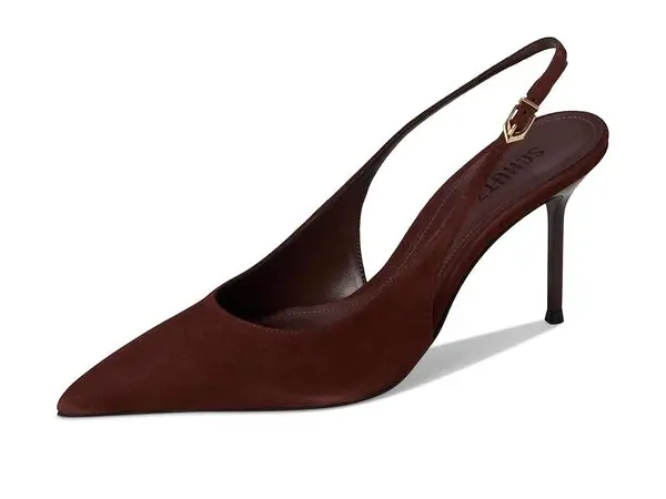 Schutz Alicia Suede Pointed Toe Stiletto Slingback Pumps - Brown
