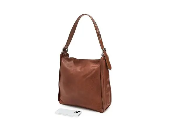 THE FRYE COMPANY Carla Studded Hobo Shoulder Handbag - Tan