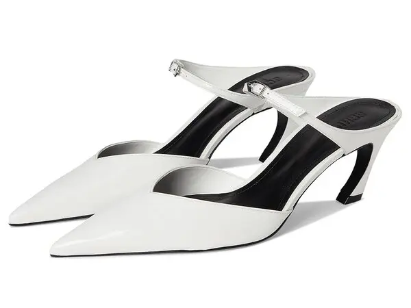 Schutz Laurie Patent Leather Stiletto Pumps With Buckle Ankle Strap - White