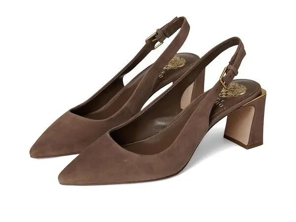 Vince Camuto Hamden Buckle Slingback Block Heel Pumps - Taupe