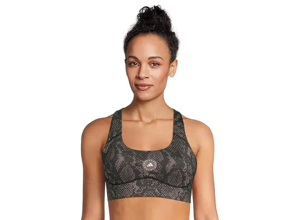 Adidas By Stella McCartney Power Impact Training Bra Medium Support Printed Bra Charcoal Black - Gray