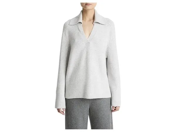 Vince Oversized Wool Cashmere Polo Sweater - Gray