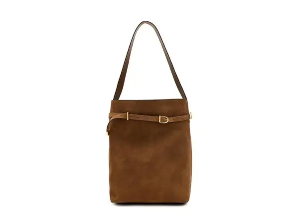 Madewell Essential Belted Bucket Tote In Suede - Brown