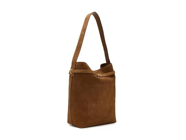 Madewell Essential Belted Bucket Tote In Suede - Brown