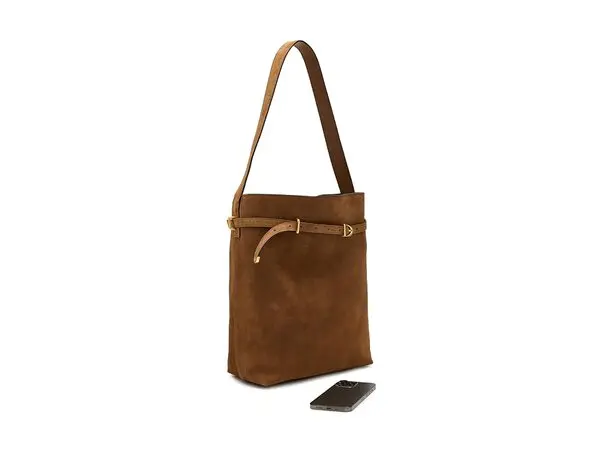 Madewell Essential Belted Bucket Tote In Suede - Brown